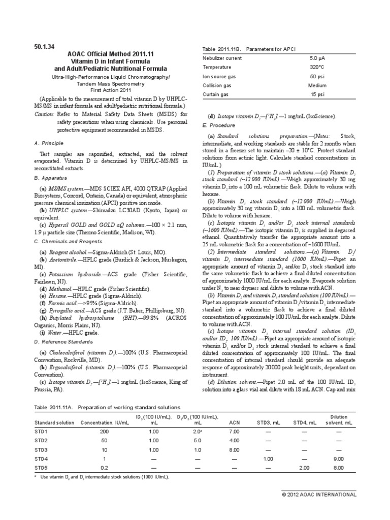 AOAC Official Method 2014.02 Vitamin D | PDF | High Performance Liquid ...