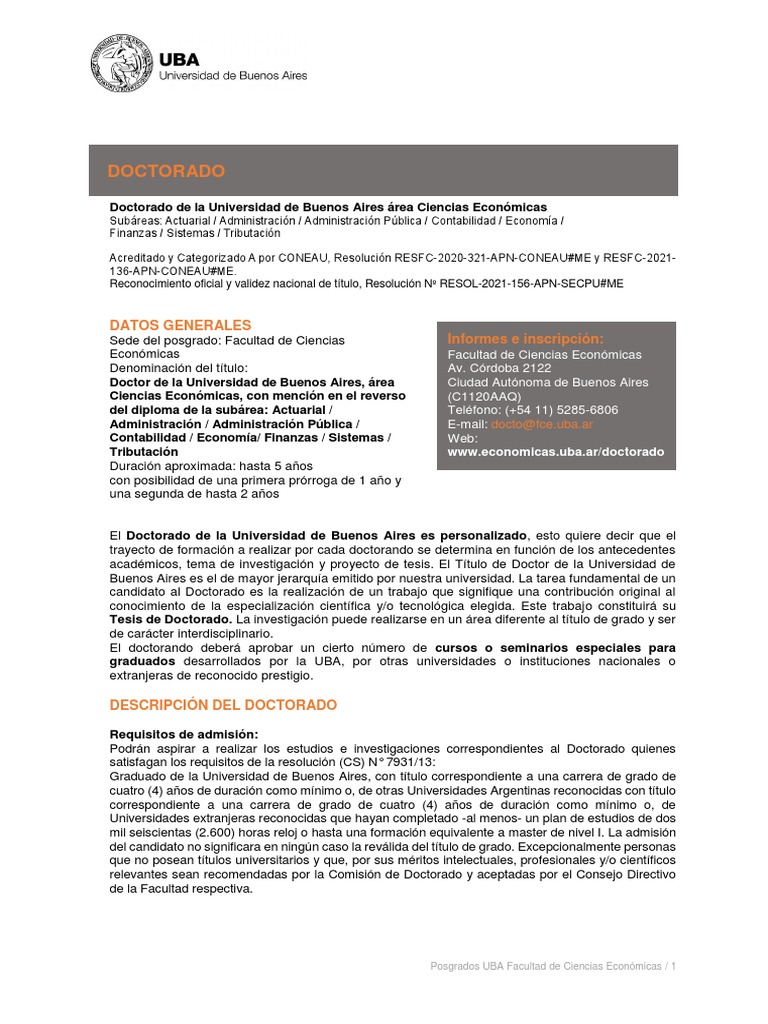 Doctorado Economicas | PDF | Licenciatura | Doctorado