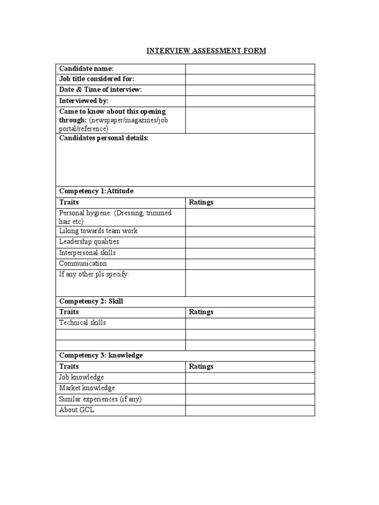 Interview Assessment Form | PDF