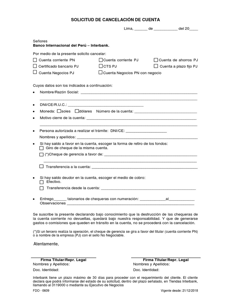 Formato de Cancelacion de Cuenta | PDF | Cuenta de transacción | Cheque