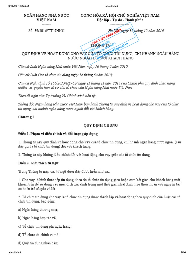 Thong Tu 39.2016.TT-NHNN | PDF