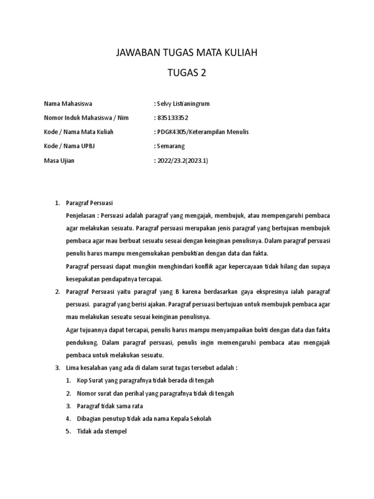 Jawaban TMK 2 Keterampilan Menulis | PDF | Karier & Perkembangan