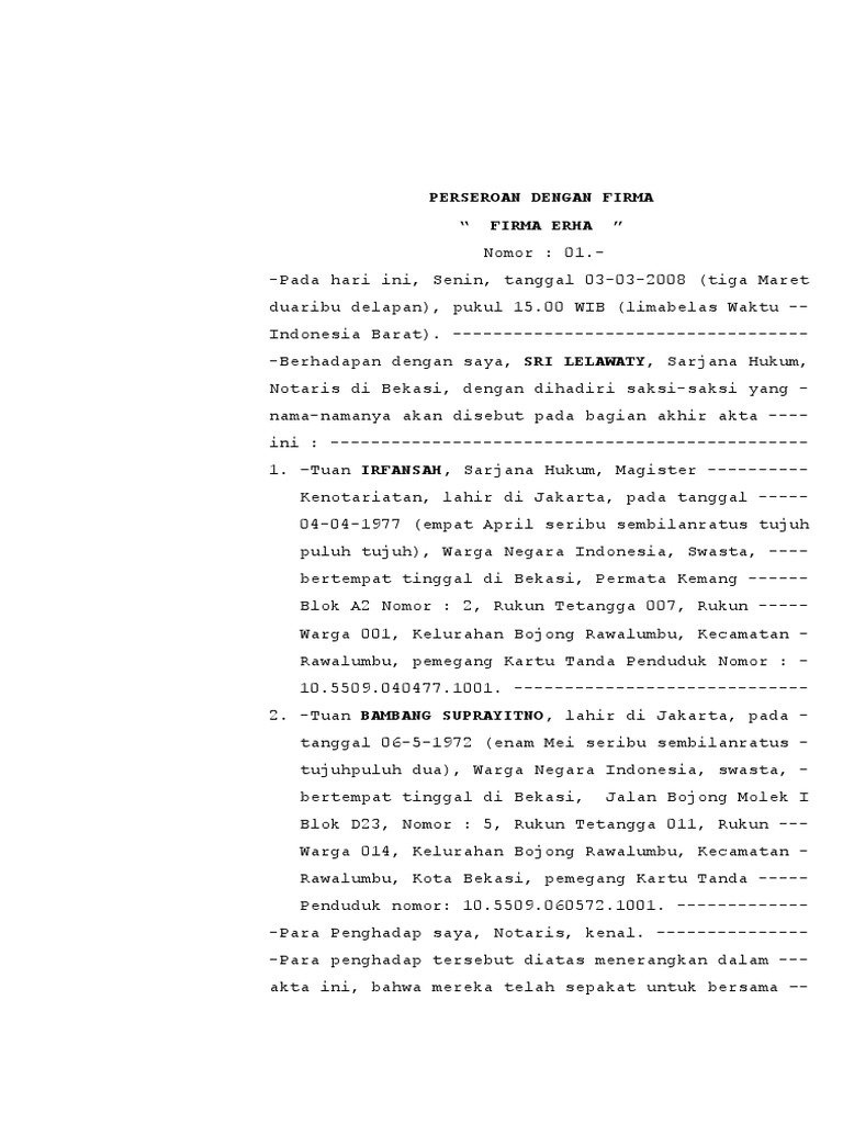 Akta Pendirian Firma | PDF