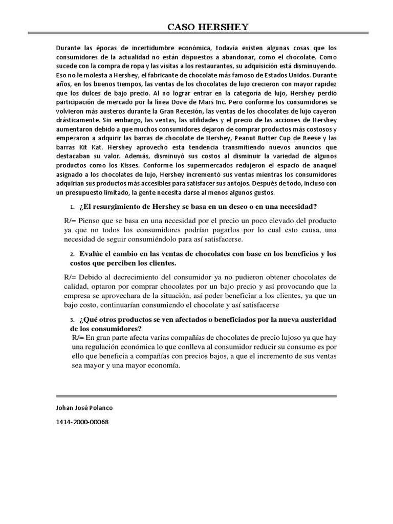 Caso N 1 Hershey | PDF | Los consumidores | Chocolate