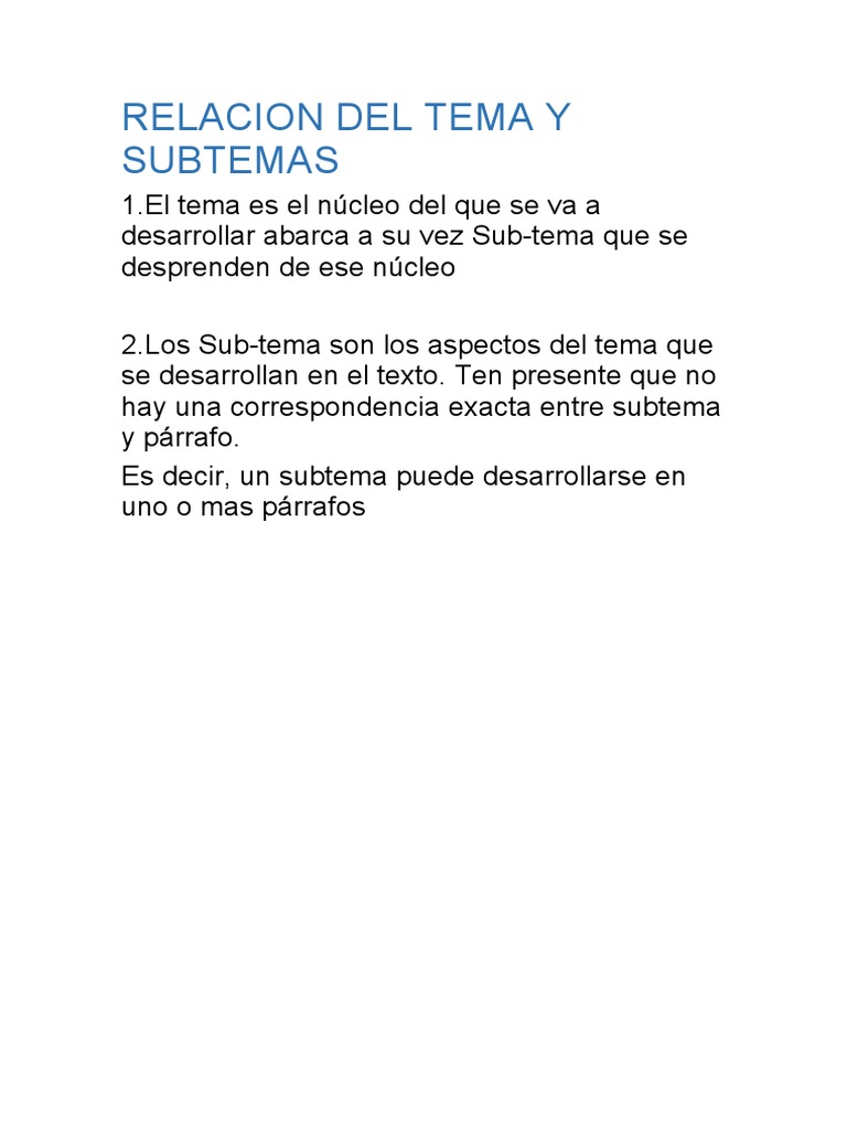Relacion Del Tema y Subtemas | PDF