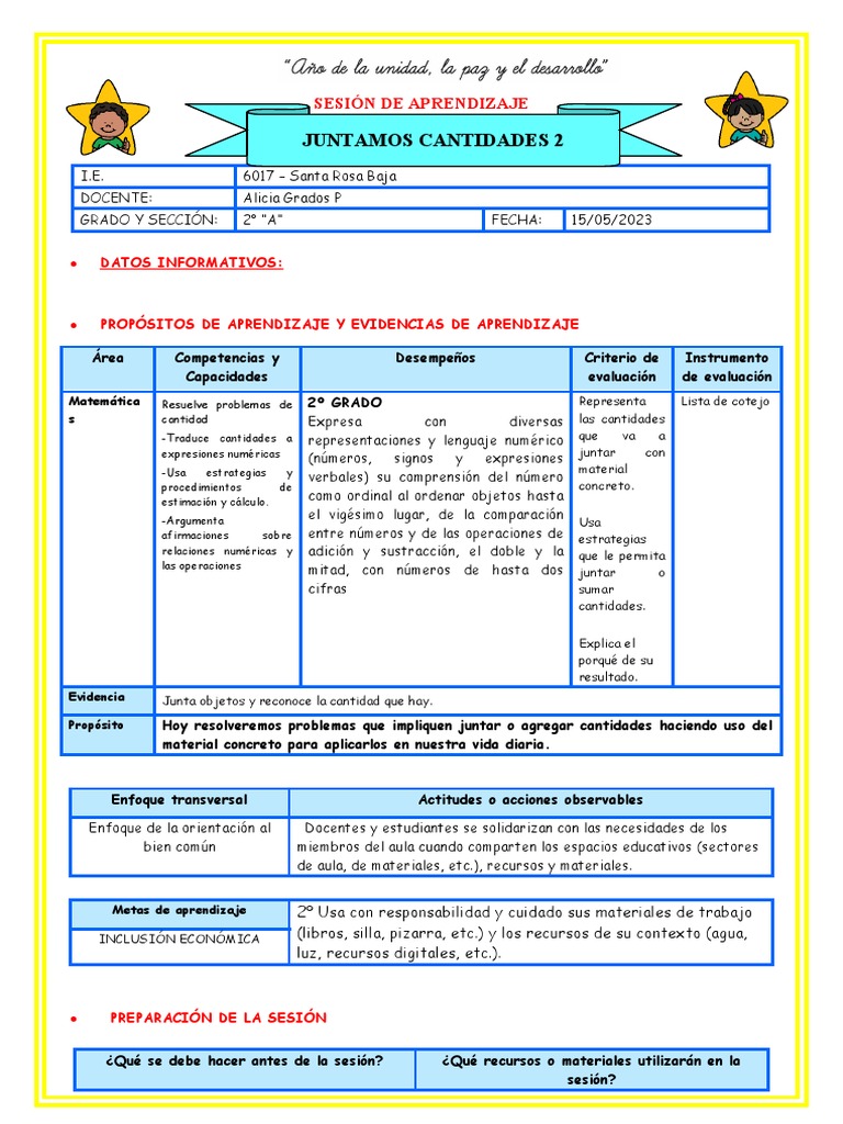 2º E3 s3 Sesion d2 Mat Juntamos Cantidades 2 | PDF | Evaluación | Aprendizaje