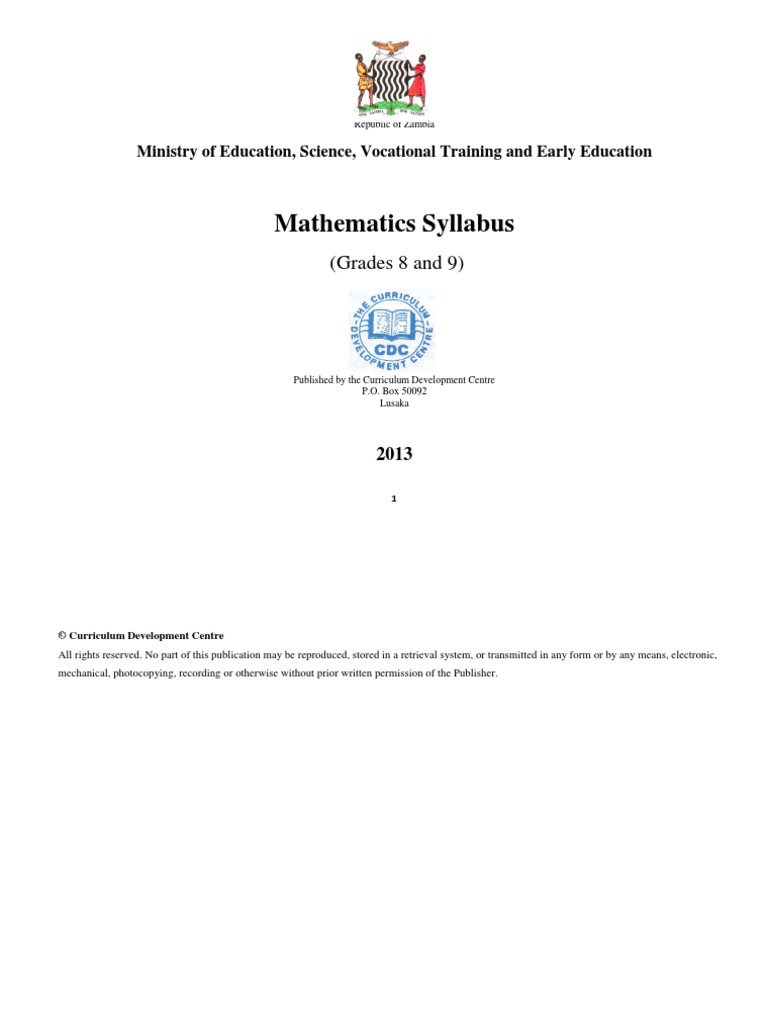 Zambia Grade 8-9 Mathematics Syllabus | PDF