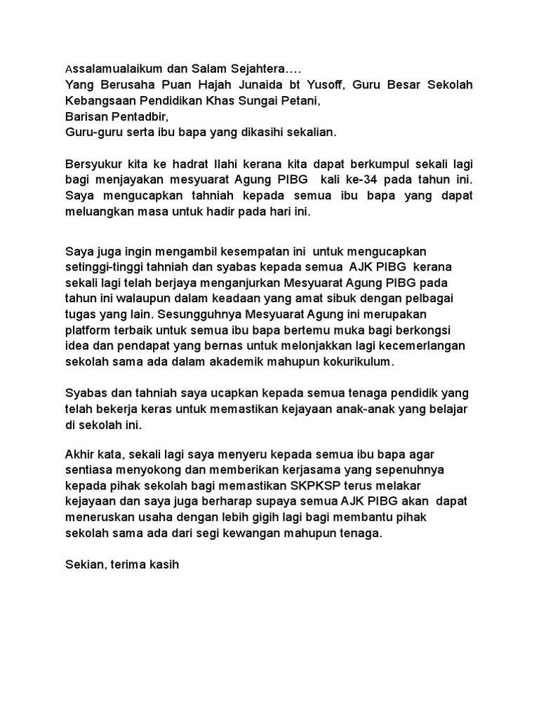 Teks Ucapan Ydp Pibg | PDF