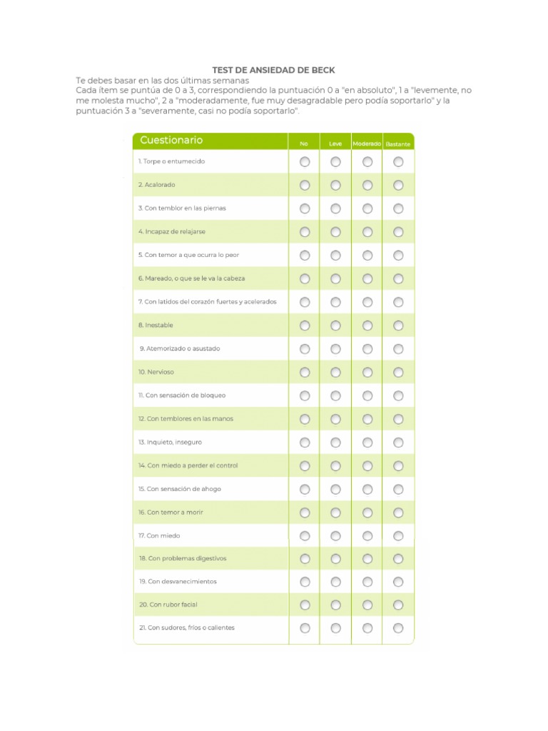 Test Ansiedad de Beck | PDF