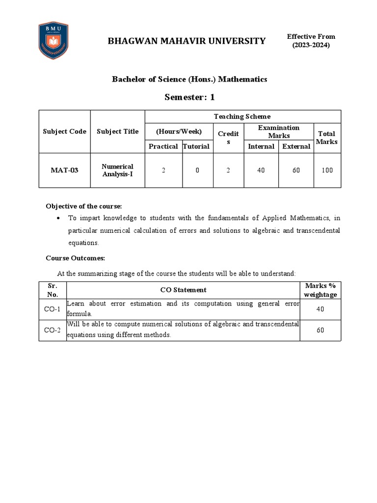 MAT 03 Numerical Analysis I | PDF | Numerical Analysis | Algorithms MAT 03 Numerical Analysis I | PDF | Numerical Analysis | Algorithms