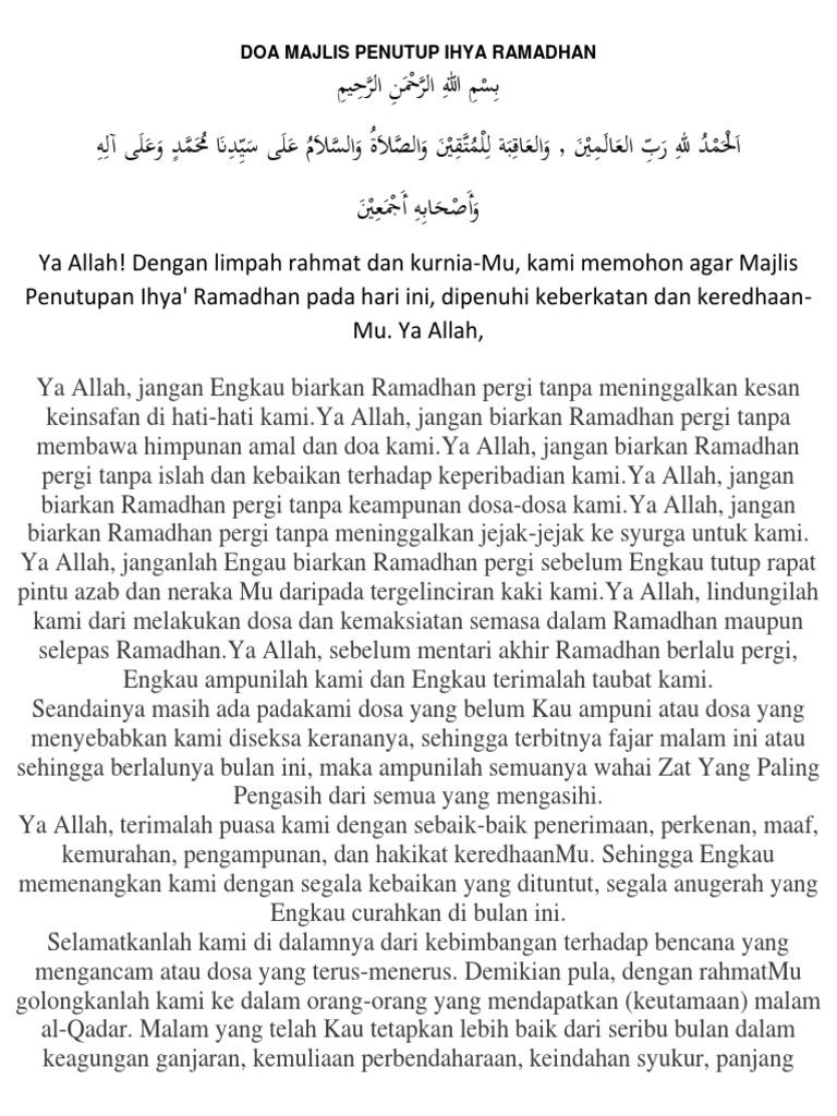 Doa Majlis Penutup Ihya Ramadhan | PDF