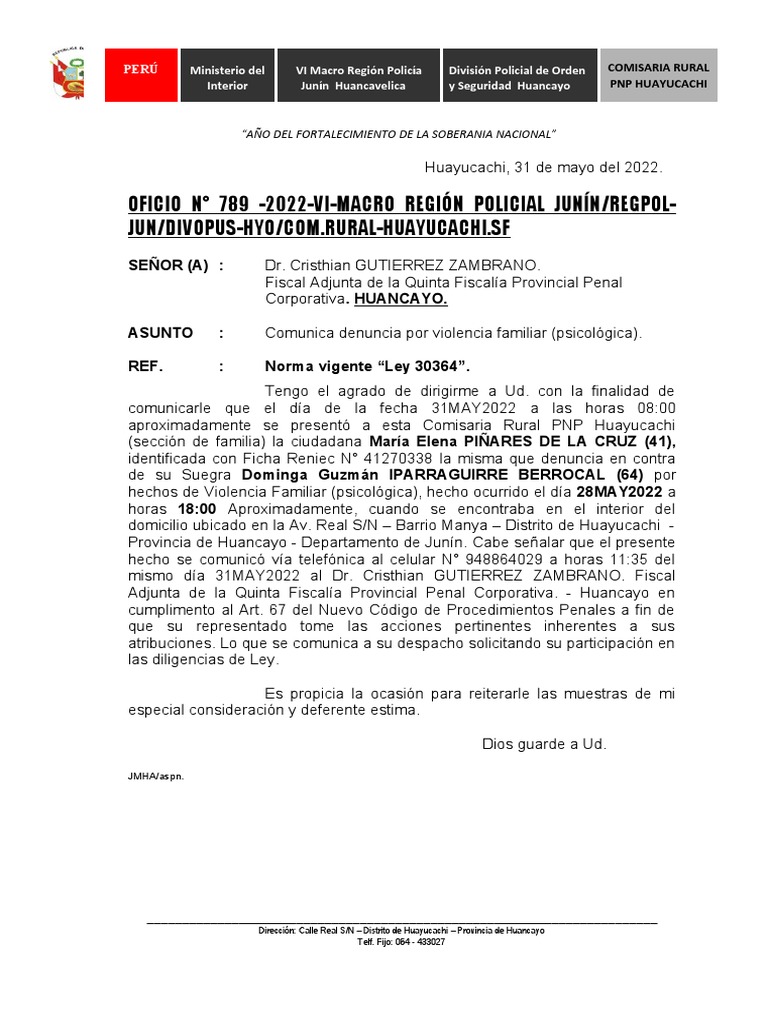 Oficio Comunicando Fiscalia Penal | PDF | Organizaciones relacionadas ...