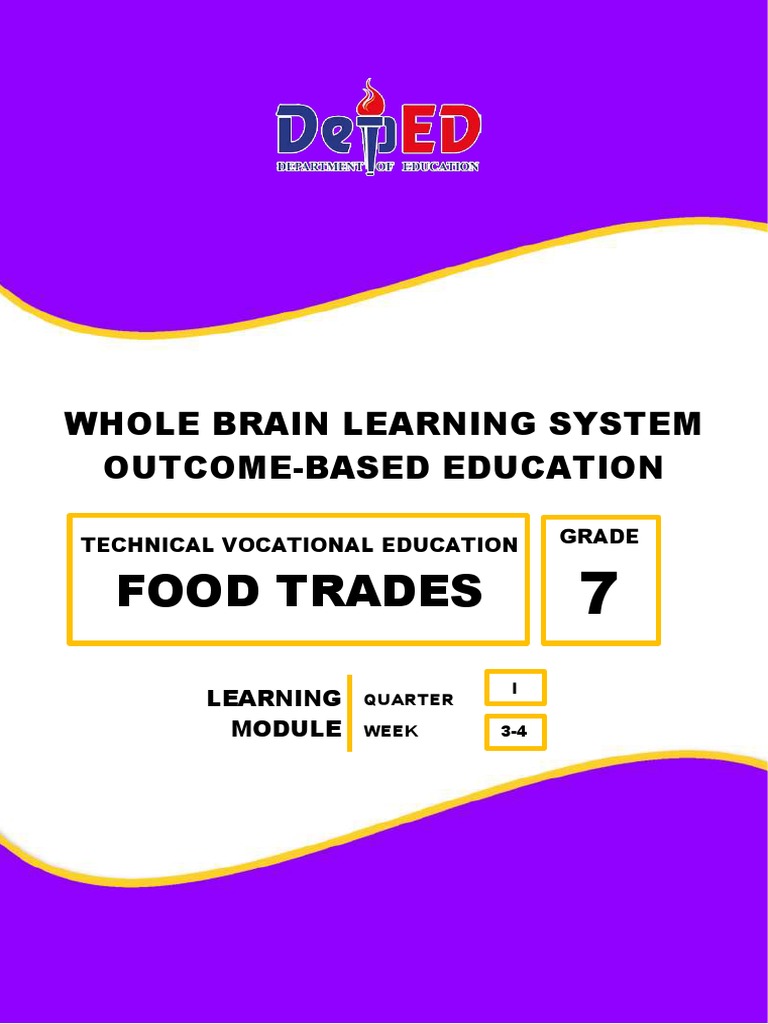 Grade 7 Food Trades Tve q1 WK 3 4 | PDF | Dishwasher | Kitchen Utensil