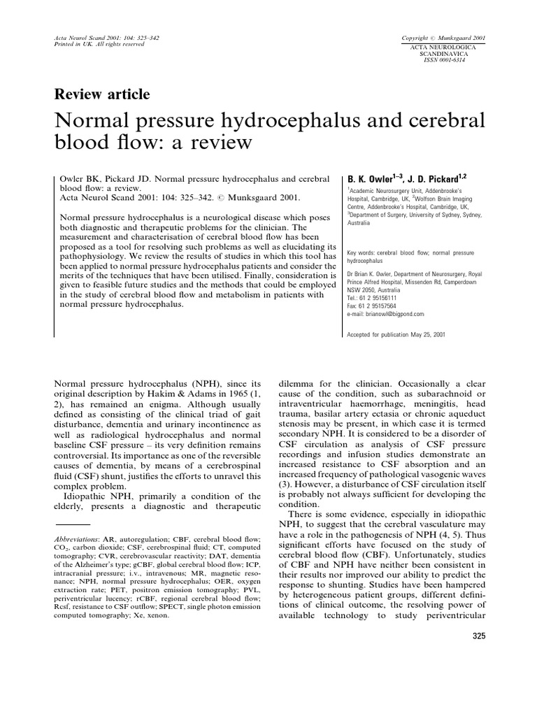 Acta Neuro Scandinavica - 2002 - Owler - Normal Pressure Hydrocephalus ...
