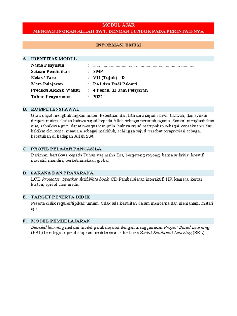 Modul Ajar Kelas 7 PAI - Bab 4 | PDF | Karier & Perkembangan