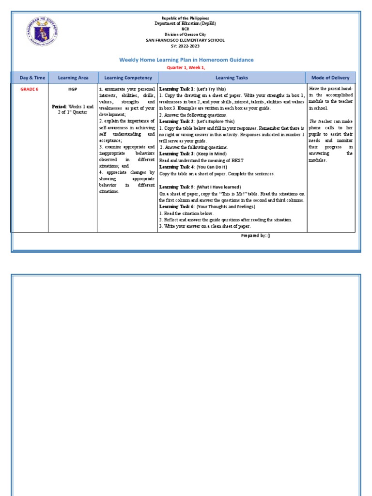 HGP WHLP Q1 W1 All Grade Levels | PDF | Learning | Neuroscience