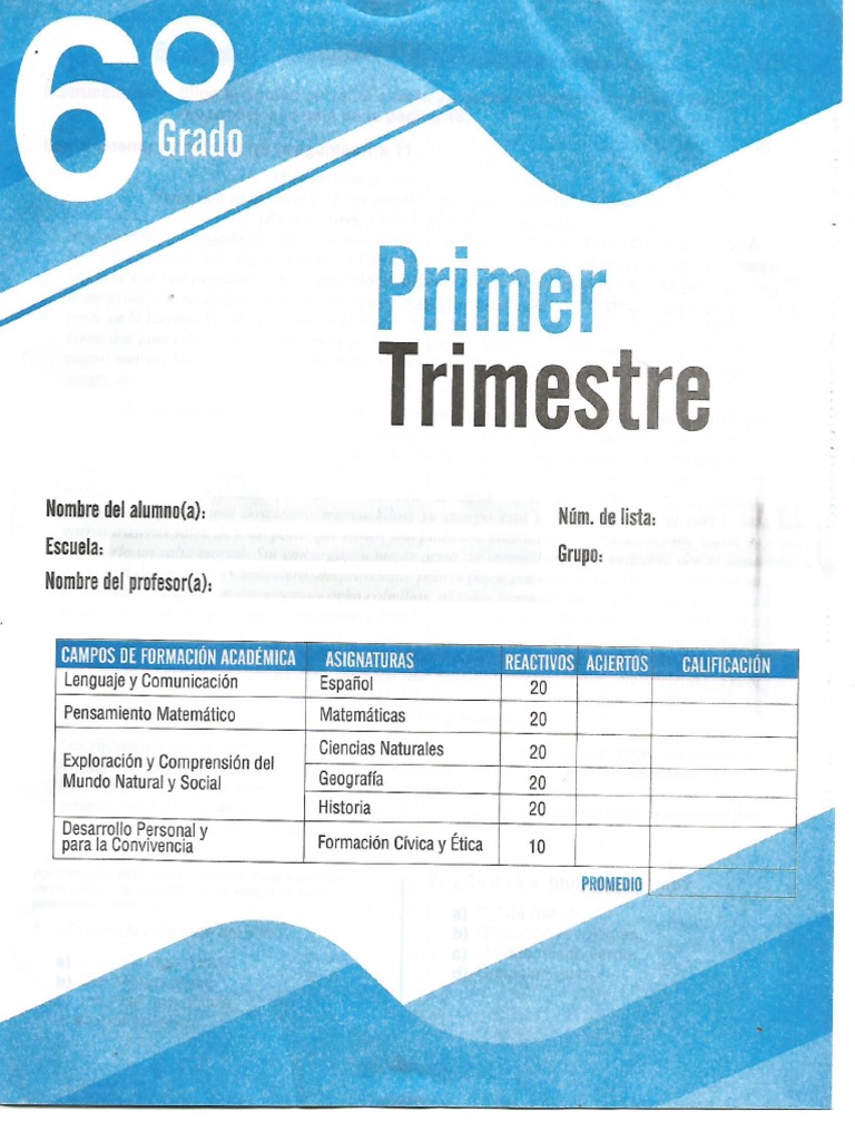 Examen Sexto Grado Primer Trimestre Pdf 0012