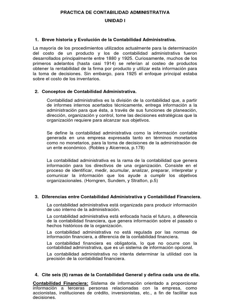 Practica Contabilidad Administrativa UNIDAD I | PDF | Contabilidad | Presupuesto