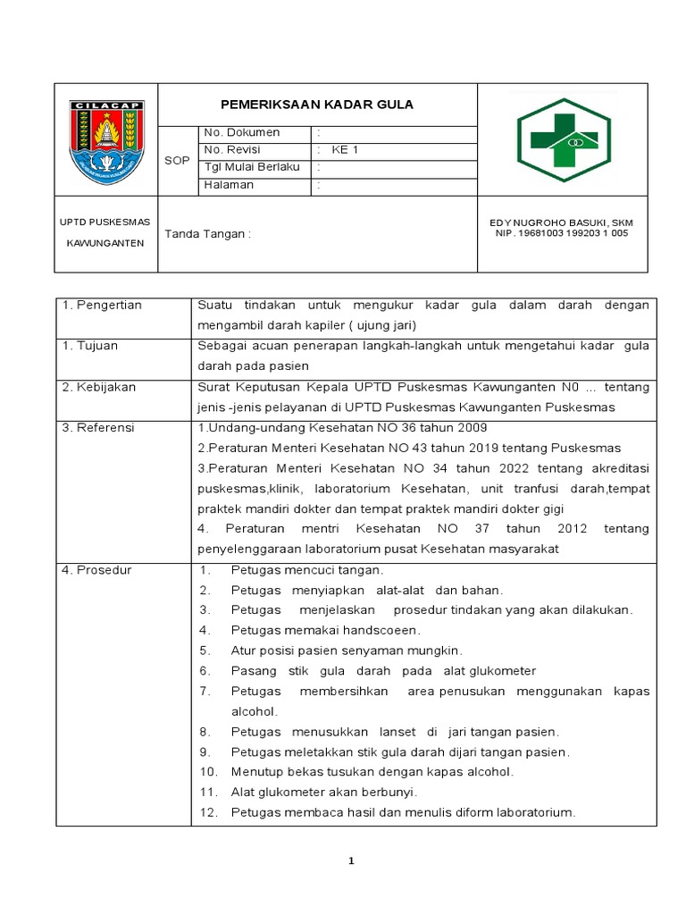 SOP MENGUKUR Kadar Gula Darah | PDF