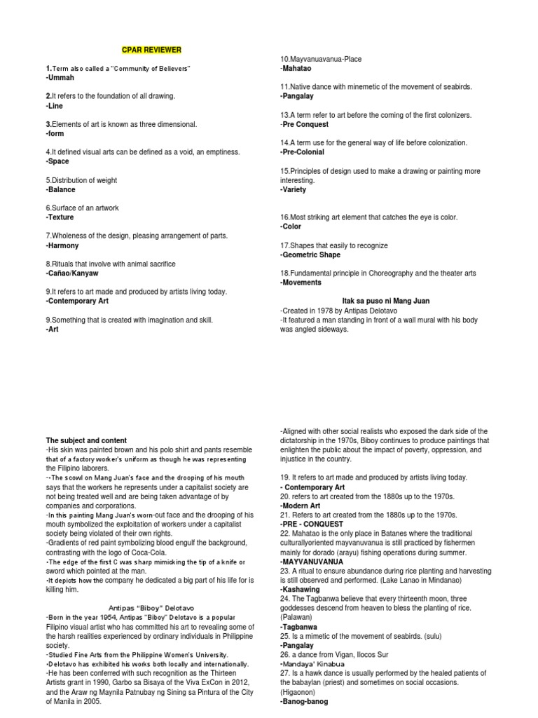 Cpar Reviewer | PDF | Composition (Visual Arts)
