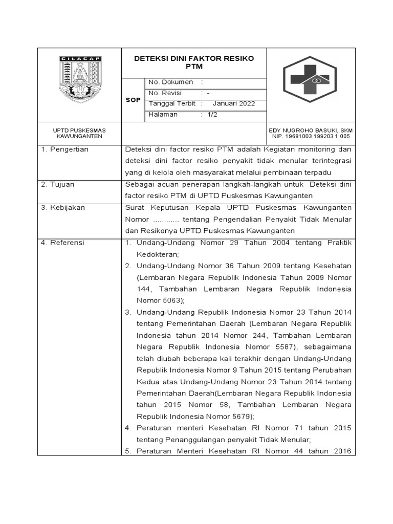 Sop Deteksi Dini Faktor Resiko PTM | PDF