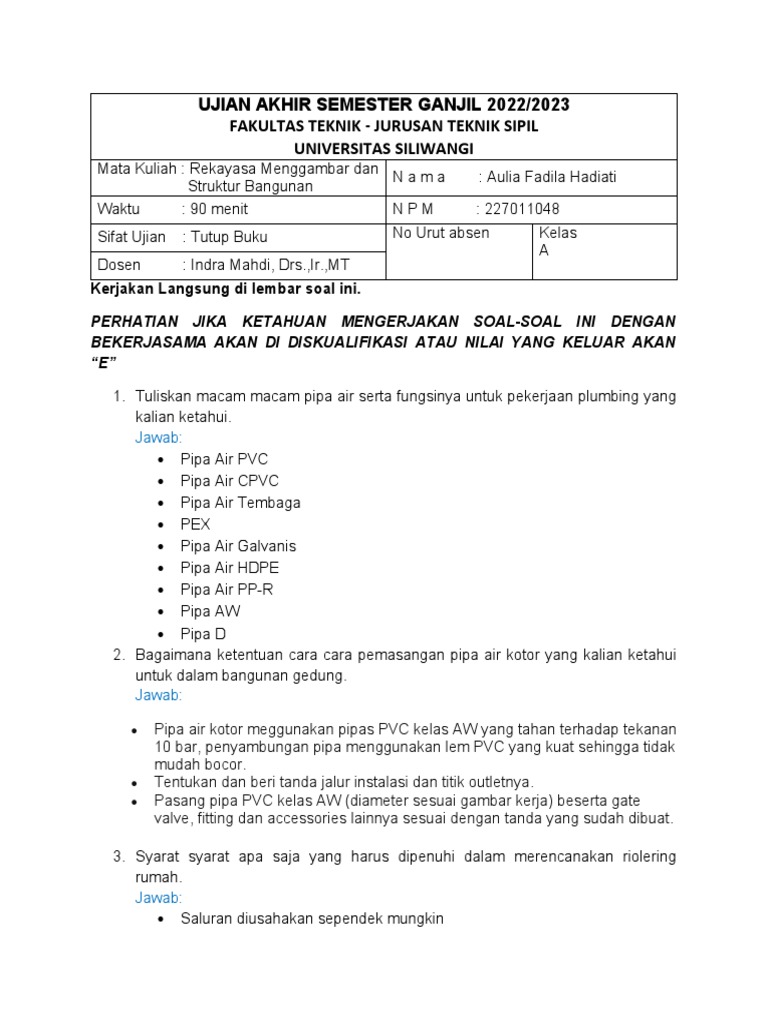 Ujian Akhir Semester Ganjil 2022-2023 | PDF
