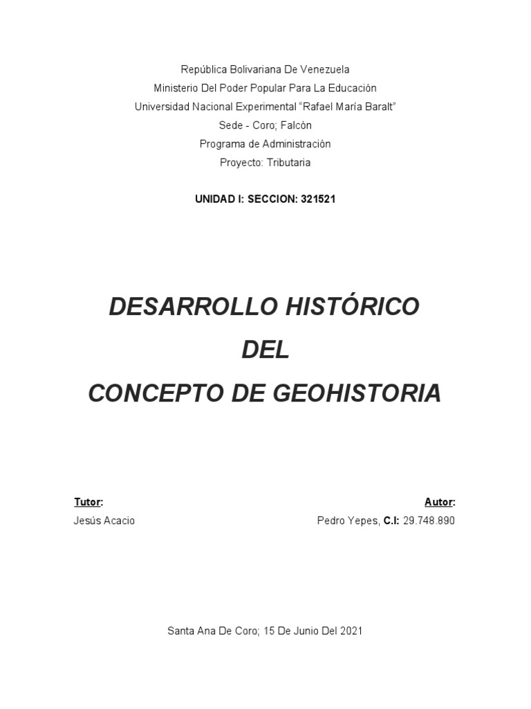 (Unidad I) Desarrollo Historico Del Concepto de Geohistoria | PDF
