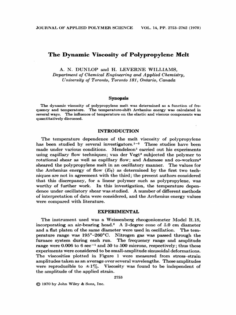 The Dynamic Viscosity of Polypropylene Melt | PDF | Viscosity | Fluid Dynamics