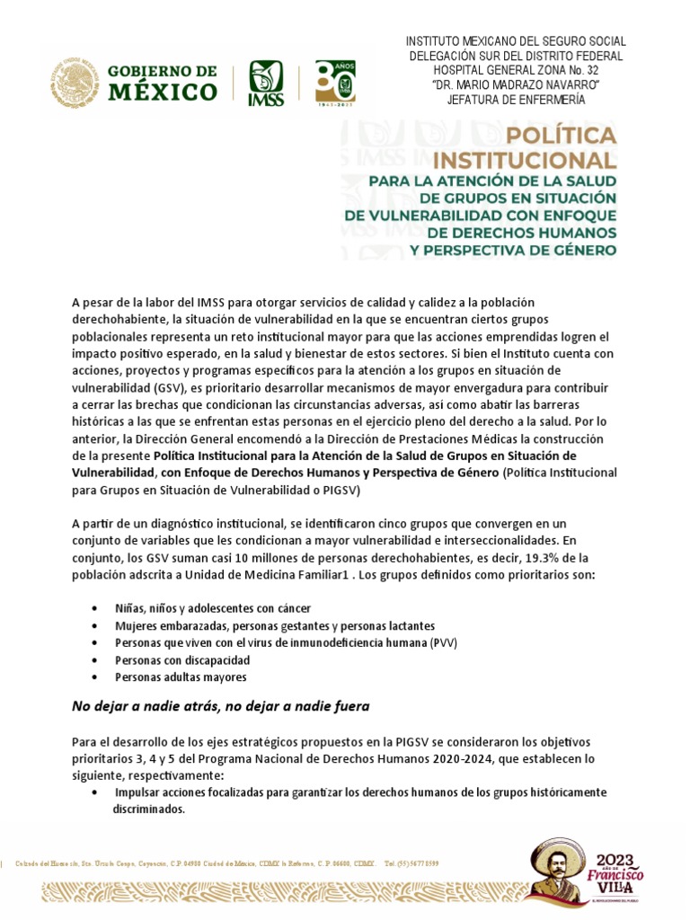 Politica Institucional para La Atencion de La Salud de Grupos en Situacion de Vulnerabilidad Con ...
