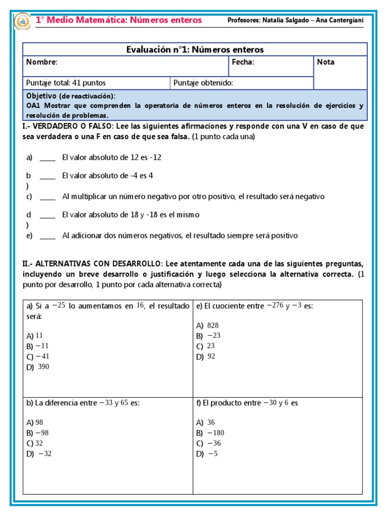 1M Numeros Enteros EVAB | PDF | Entero | Aritmética