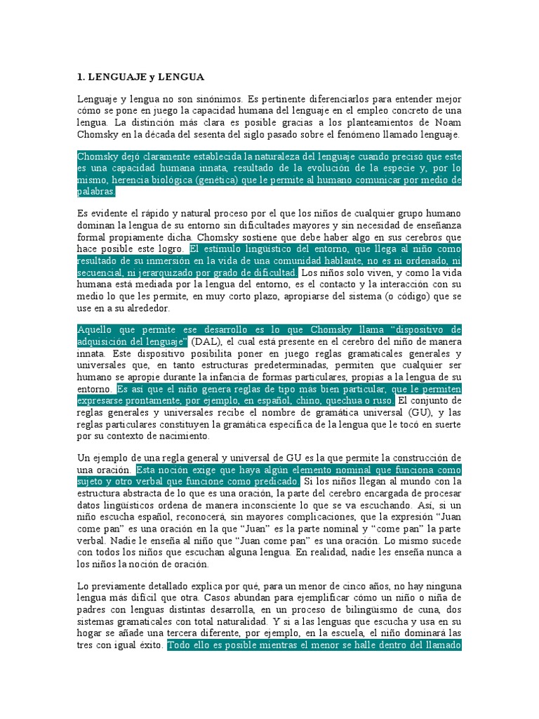 Resumen de Lengua y Lenguaje | PDF | Habla | Lingüística