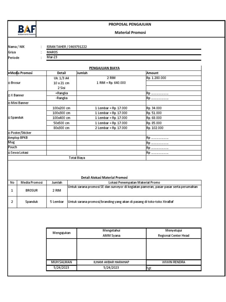 Form Proposal Pengajuan Promosi Brosur Dll | PDF