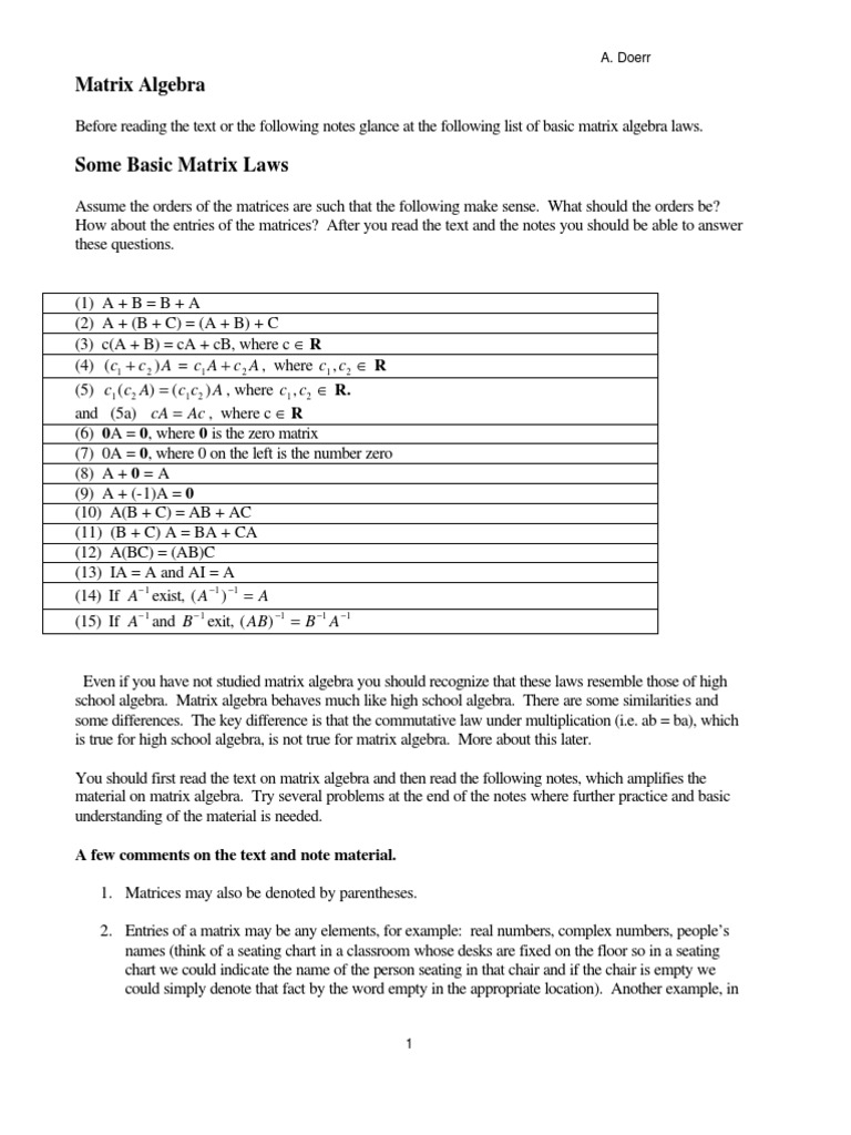 Laws of Matrices | PDF | Matrix (Mathematics) | Determinant