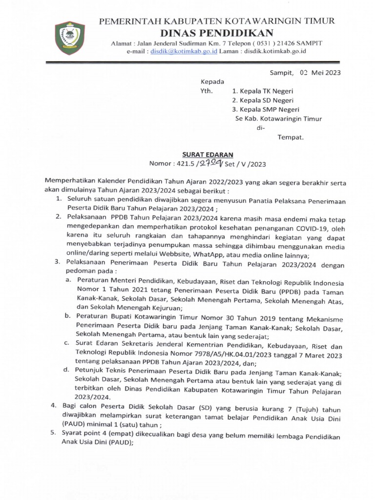 Surat Edaran PPDB 2023-2024 | PDF Surat Edaran PPDB 2023-2024 | PDF