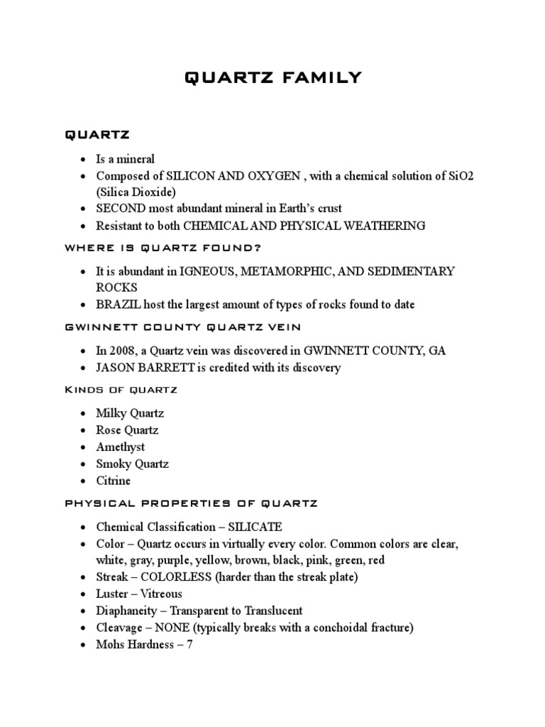 Quartz Family | PDF | Quartz | Minerals