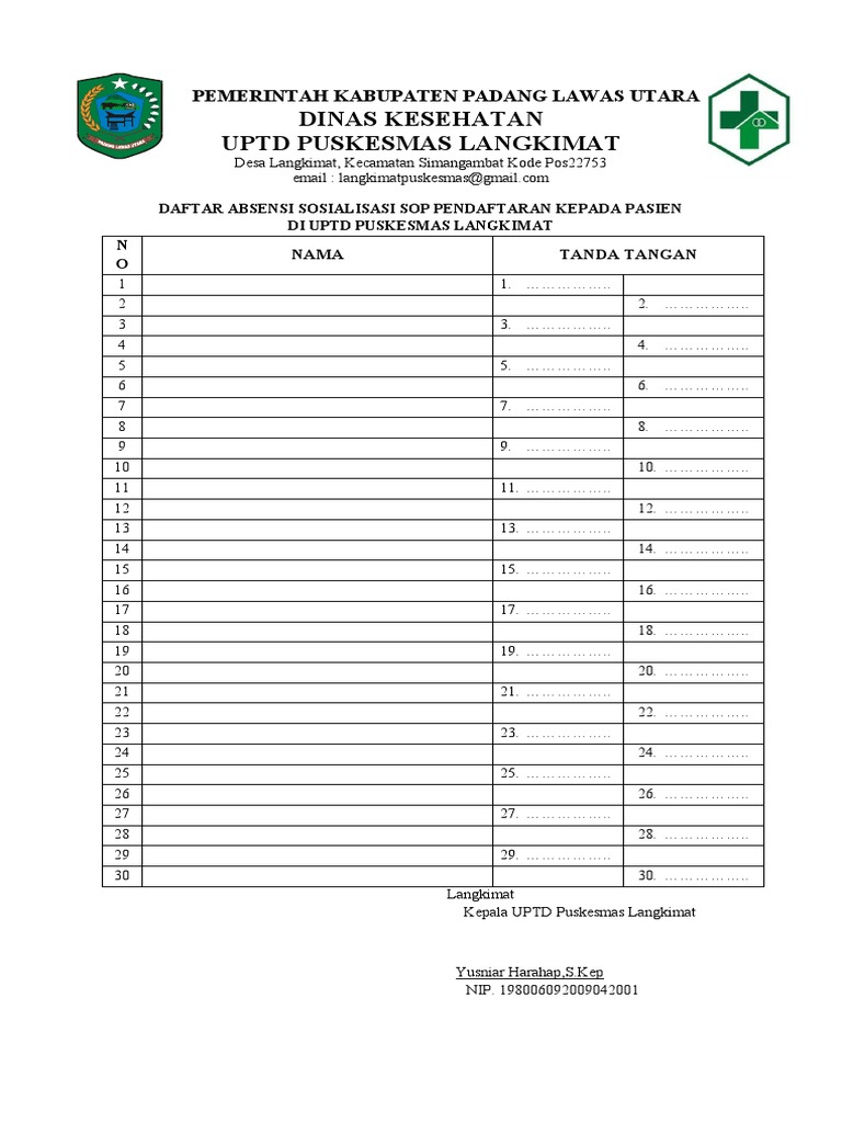 3.4 Absen SOSIALISASI SOP PENDAFTARAN KEPADA PASIEN | PDF