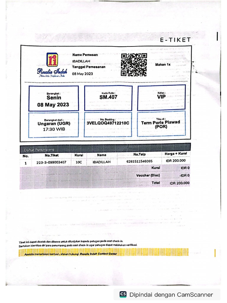 Tiket Bus Ibadilah | PDF