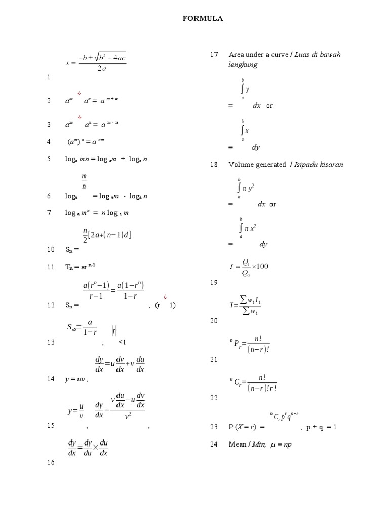 Formula SPM | PDF | Elementary Mathematics | Complex Analysis