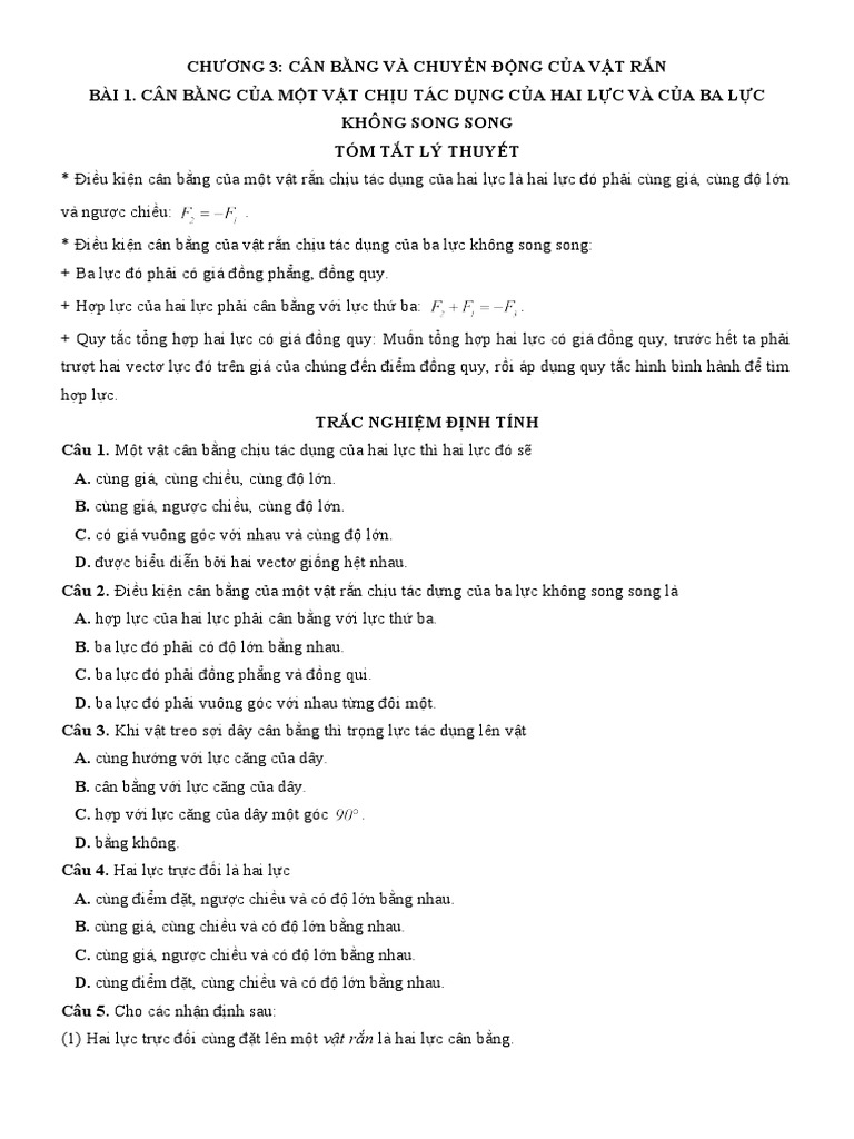 C3 - Bài 1. Cân Bằng Của Một Vật Chịu Tác Dụng Của Hai Lực Và Của Ba ...