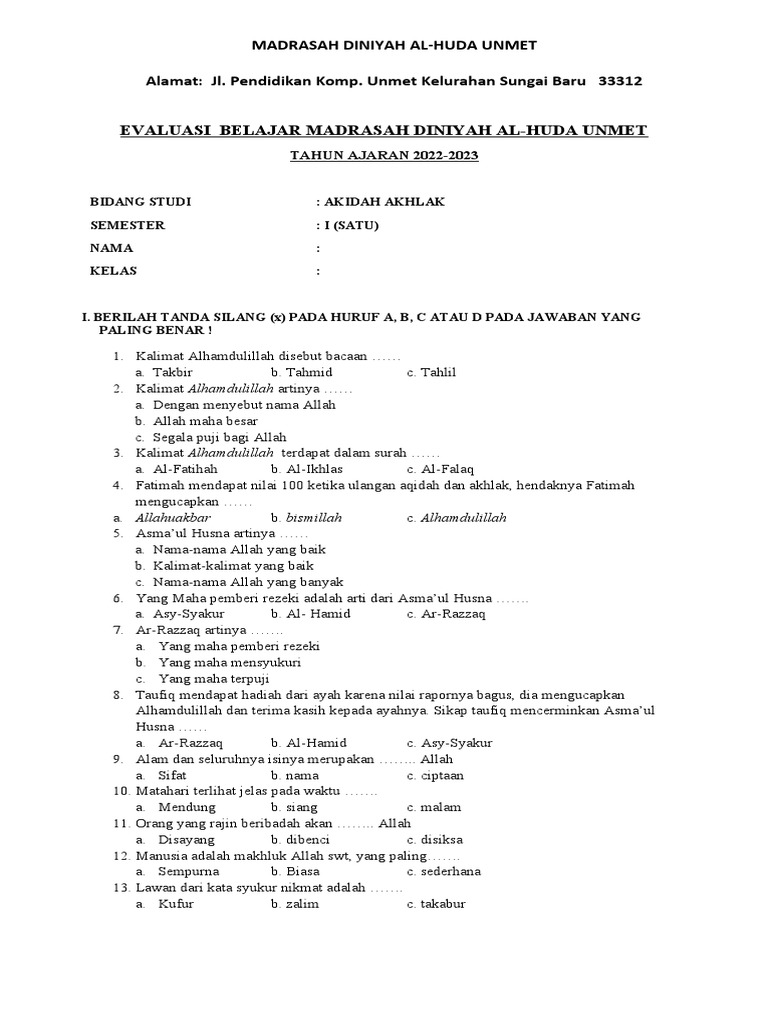 Soal Madin 2022-2023 | PDF