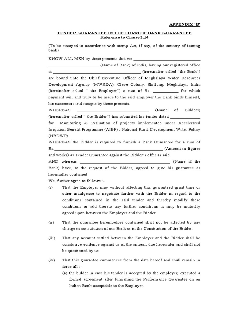 Tender Guarantee in The Form of Bank Guarantee | PDF | Guarantee | Justice