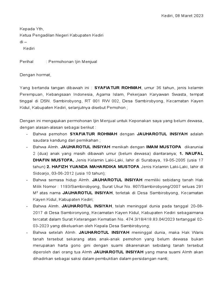 Permohonan Ijin Menjual | PDF