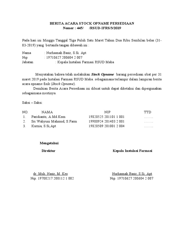 Berita Acara Stock Opname Persediaan | PDF