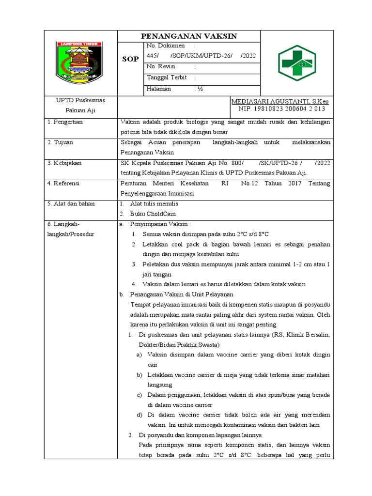 Sop Penanganan Vaksin 2022 | PDF