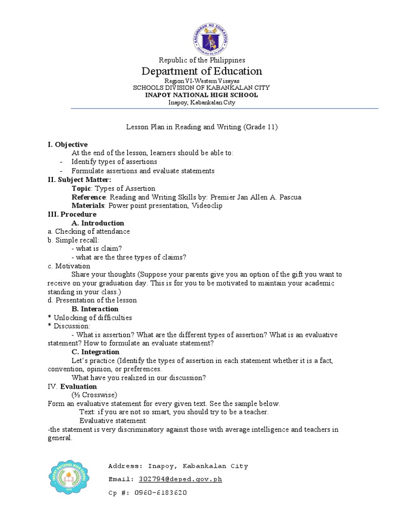 Lesson Plan in Reading and Writing | PDF | Lesson Plan | Multimedia