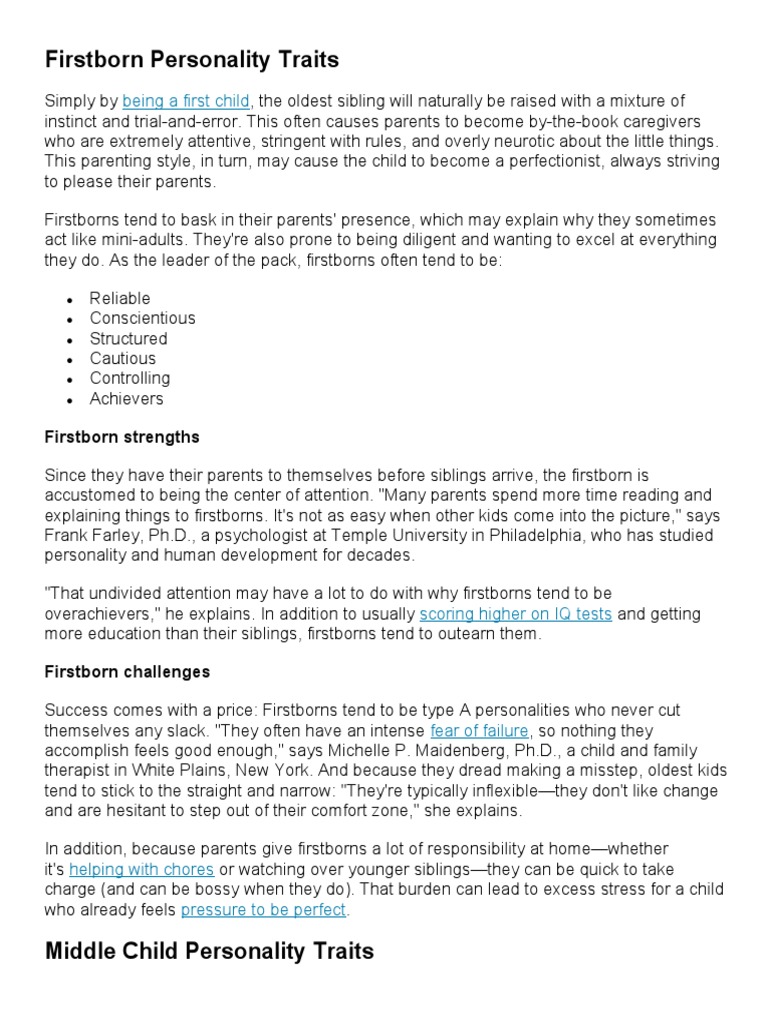 Firstborn Personality Traits | PDF | Sibling | Intelligence Quotient