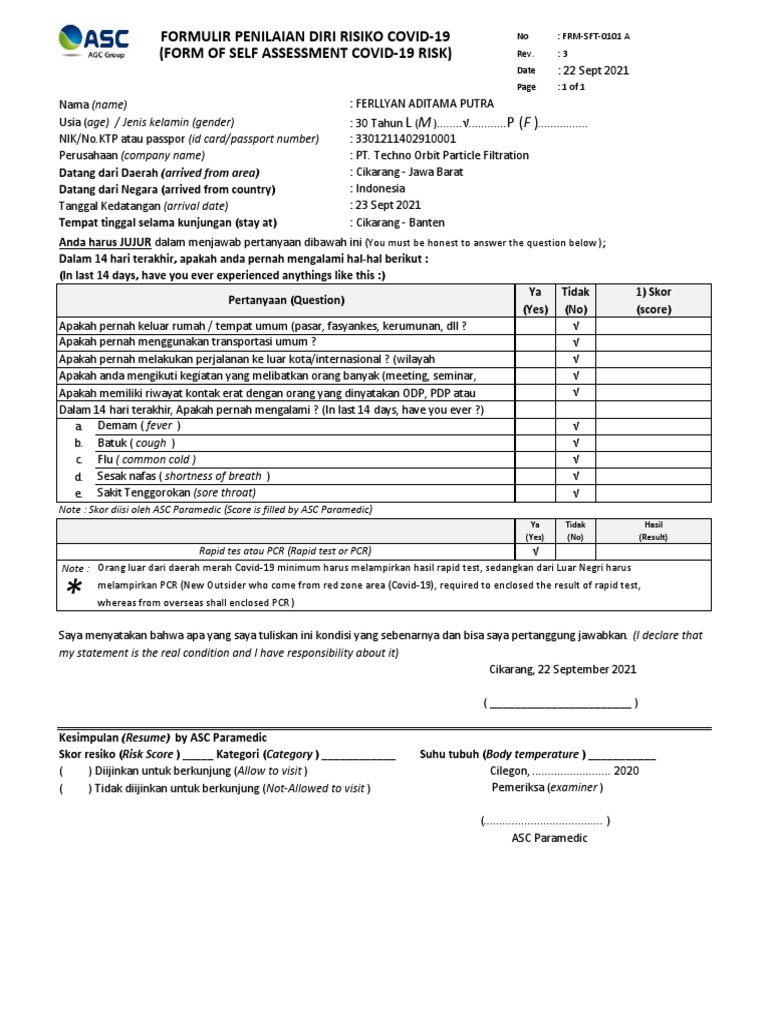 FRM-SFT-0101 Rev 3 Screening Form Guidance (Ferllyan) | PDF