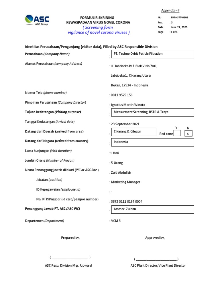 FRM-SFT-0101 Rev 3 Screening Form Guidance | PDF
