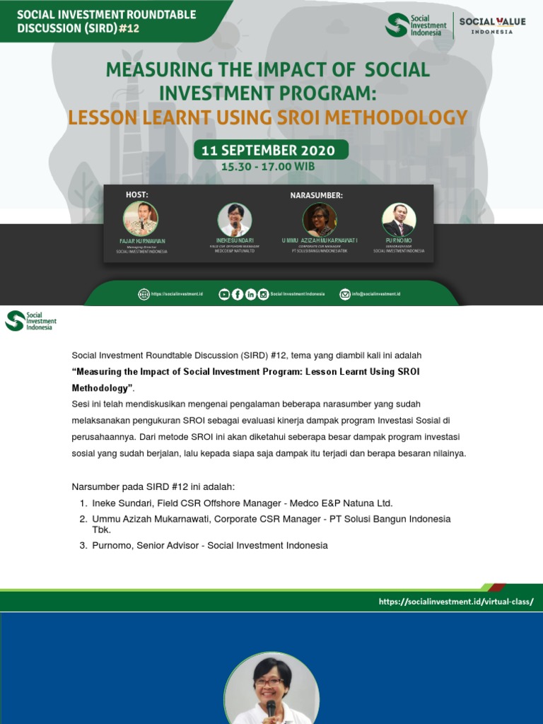 20200911 SIRD12 Measuring the Impact of Social Investment Program Lesson Learnt Using SROI ...