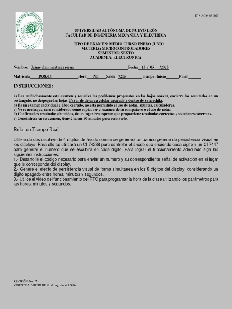 Examen MC Microcontroladores | PDF